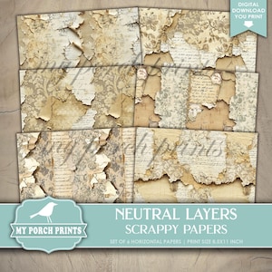 Neutral Layers Scrappy Papers, Junk Journal, Pages, Antique, Ivory ...
