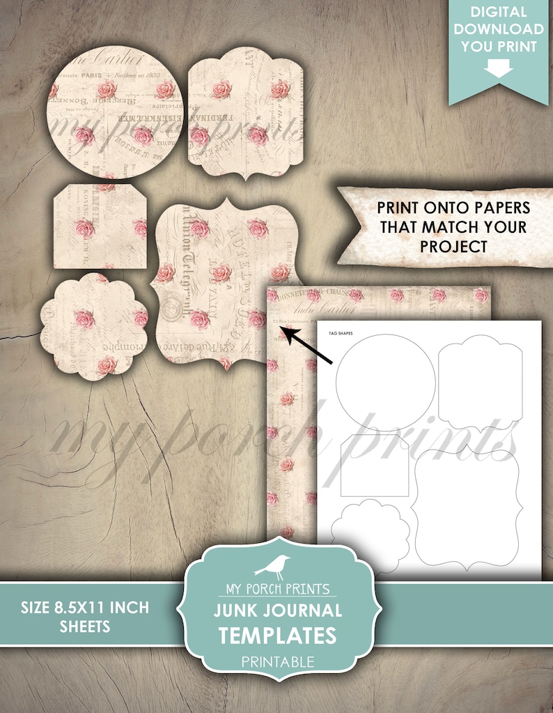 Junk Journal Kit Template, Ink Saver, Black, White, Template, Folder ...
