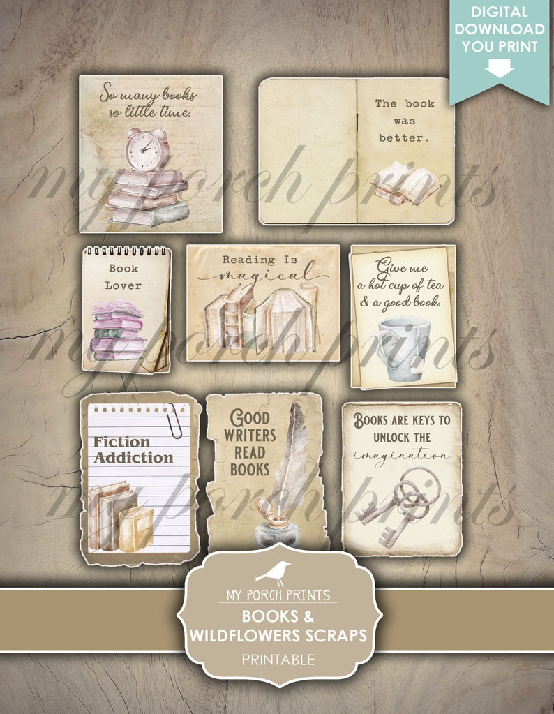 Books and Wildflowers Scraps Junk Journal Stickers - Etsy