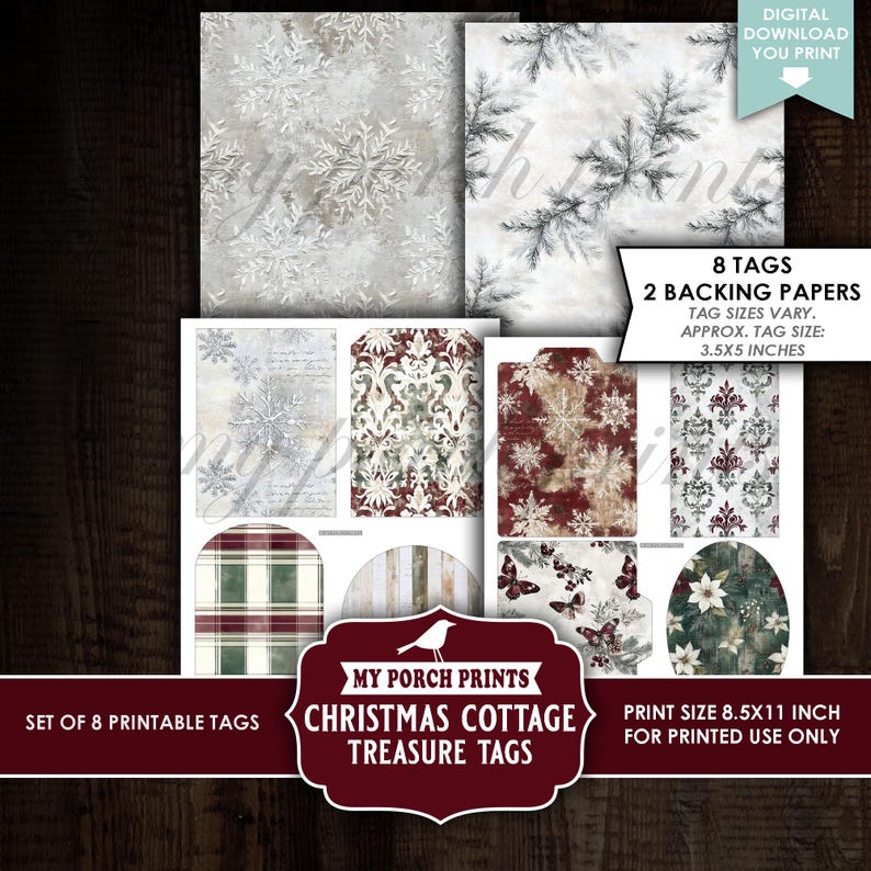 Christmas Cottage Treasure Tags Kit, Junk Journal Fussy Cuts Winter ...
