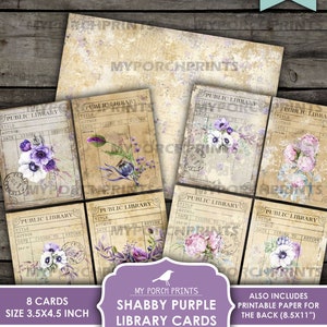 Shabby Purple, Library Cards, Junk Journal, Violet, Lavender, Kit ...