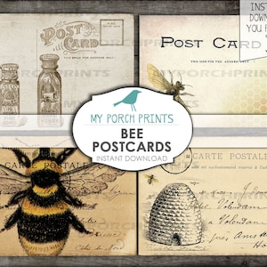 Bee Postcards, Printable Ephemera, Junk Journal Ephemera, Beekeeper ...