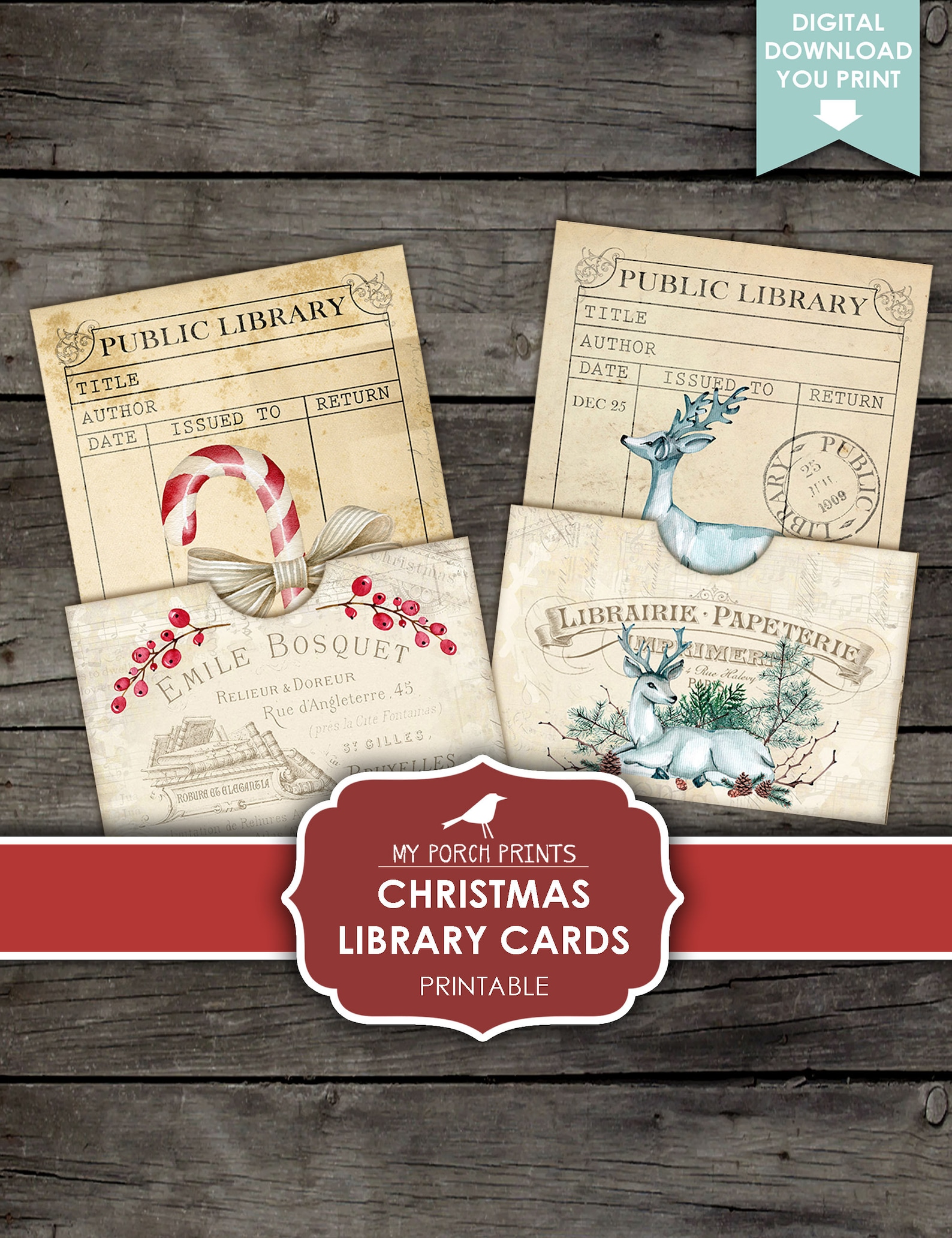 Christmas Library Cards, Junk Journal, December Daily, Winter, Tag ...