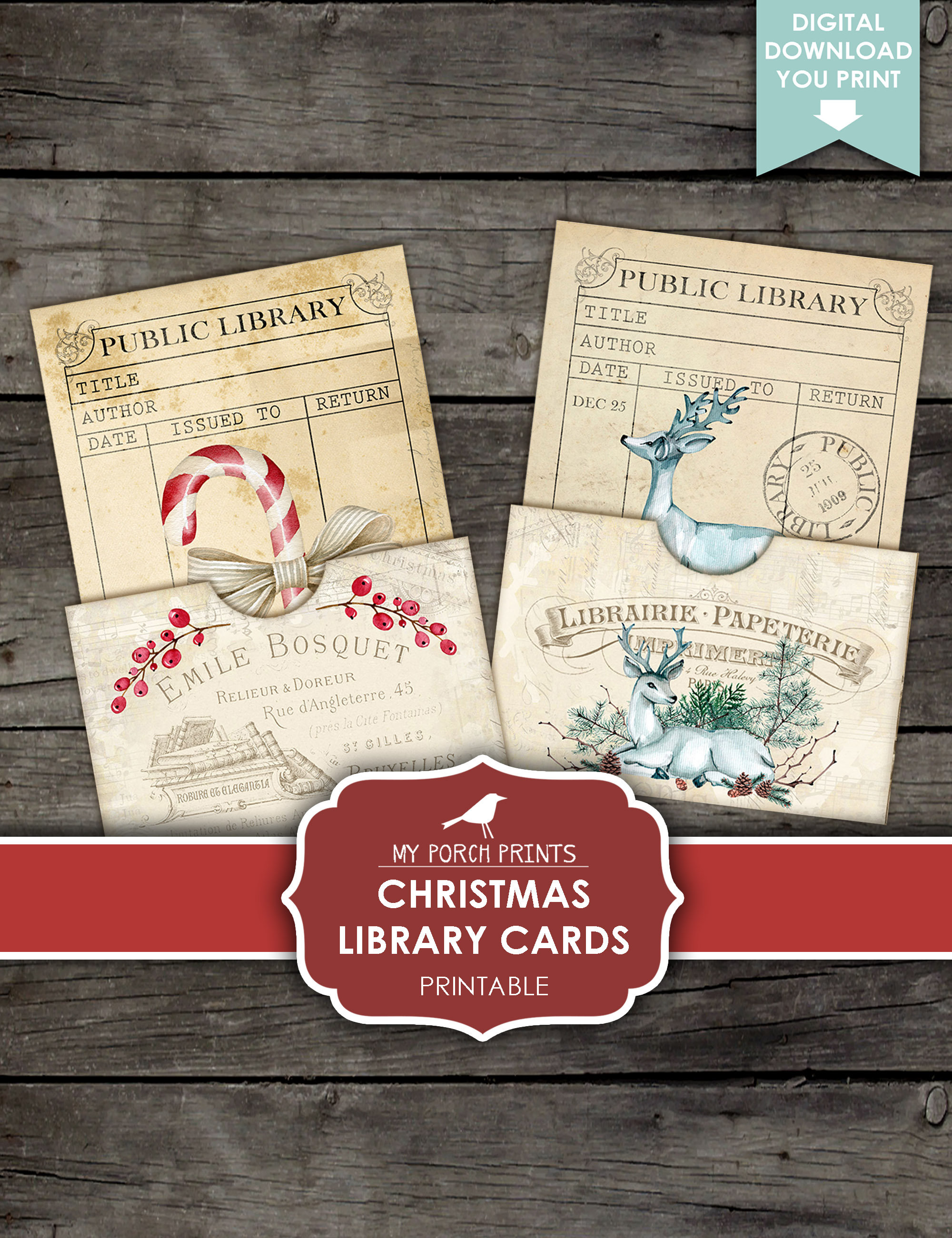 Christmas Library Cards Junk Journal December Daily Winter - Etsy