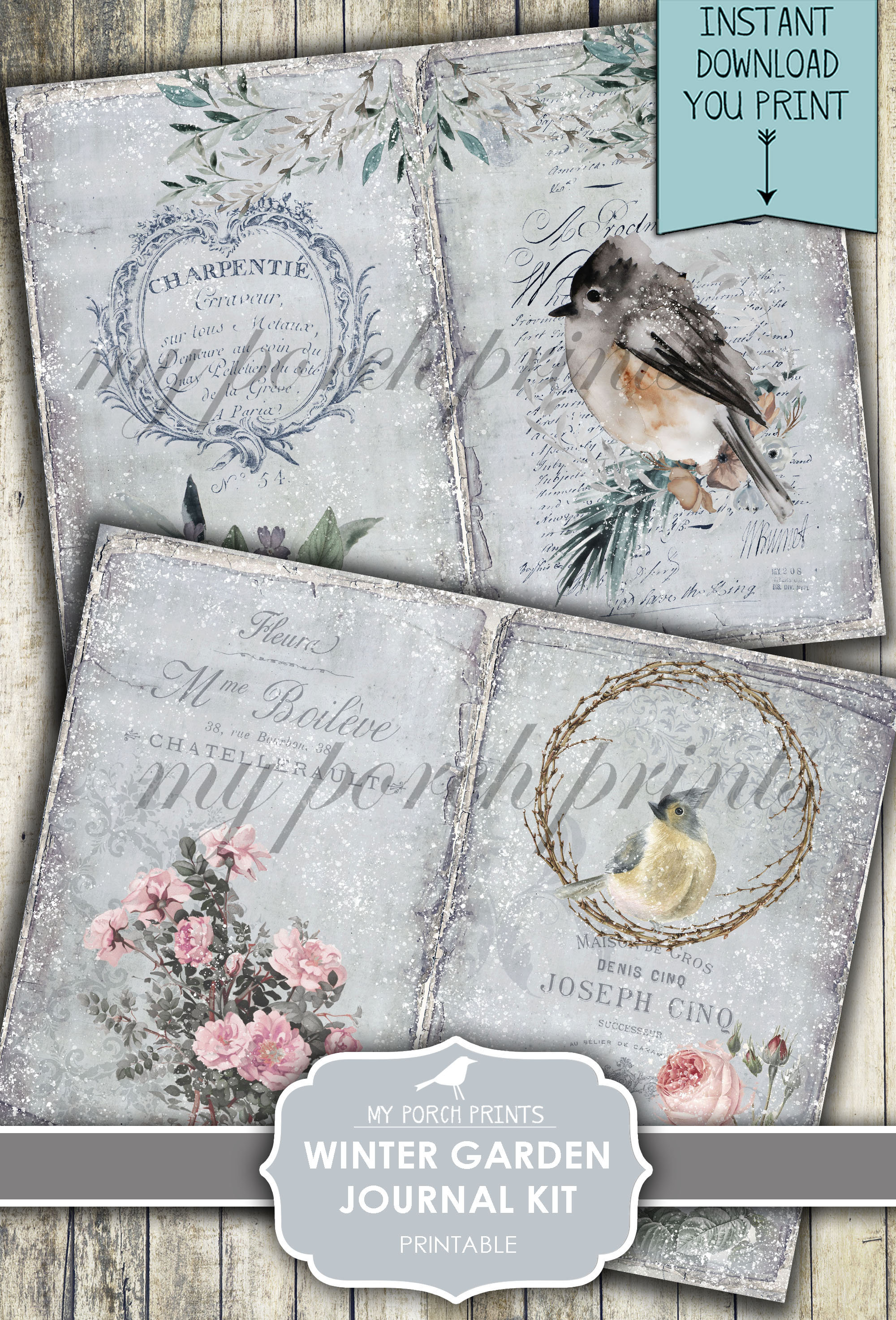 Junk Journal, Winter Garden, Regular Size, Bird, Christmas, December ...