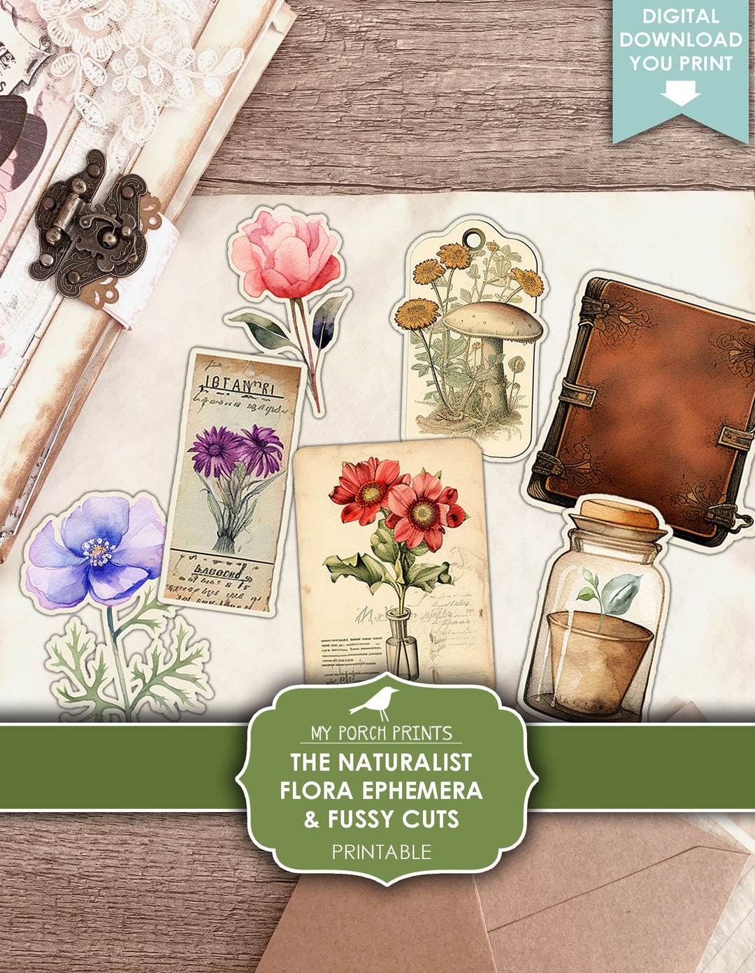 Junk Journal, Naturalist, Flora, Fussy Cuts, Nature, Botanical, Kit ...