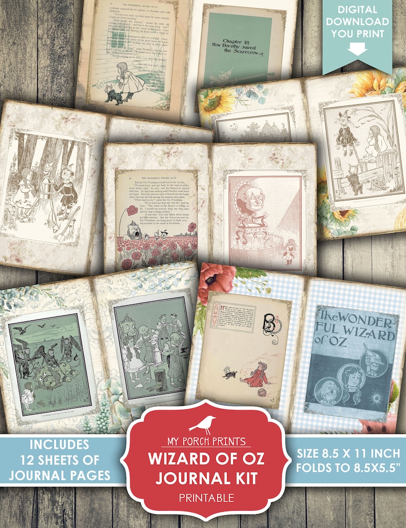 Wizard of Oz Junk Journal Kit, Wicked Witch, Dorothy, Yellow Brick Road ...