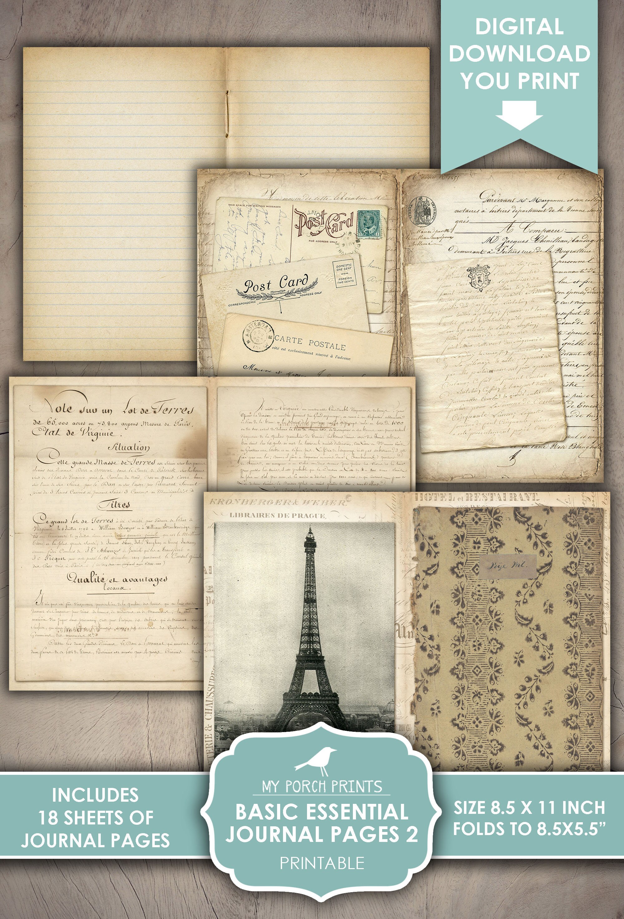 Journal Pages, Basic Essentials, 2, Junk Journal, Vintage, Neutral ...