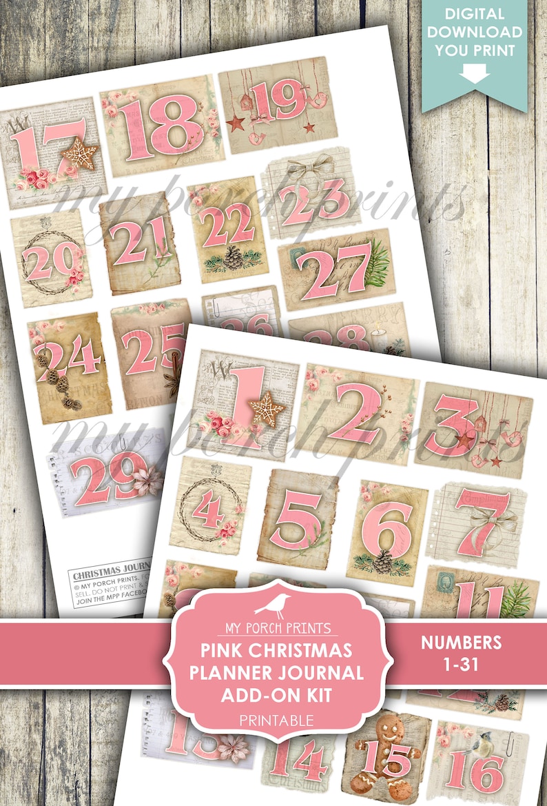 Pink Christmas, Junk Journal, Planner, Add on Kit, December Daily ...