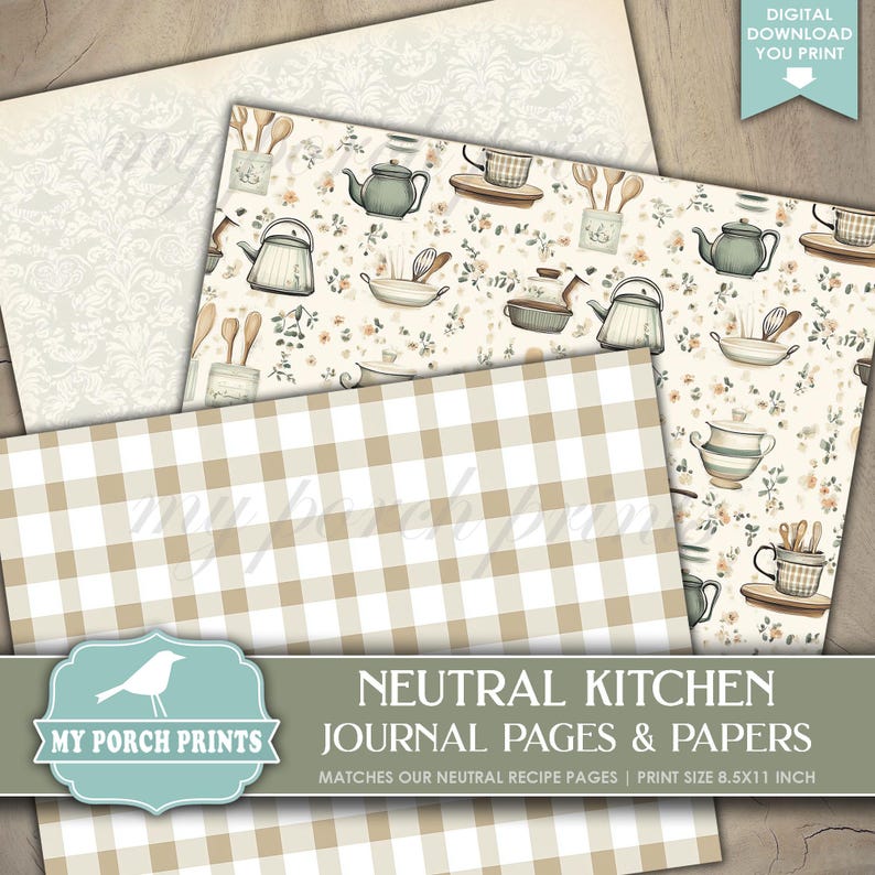 Neutral Kitchen Junk Journal PAGES & PAPERS, Recipe, Dessert, Bakery ...