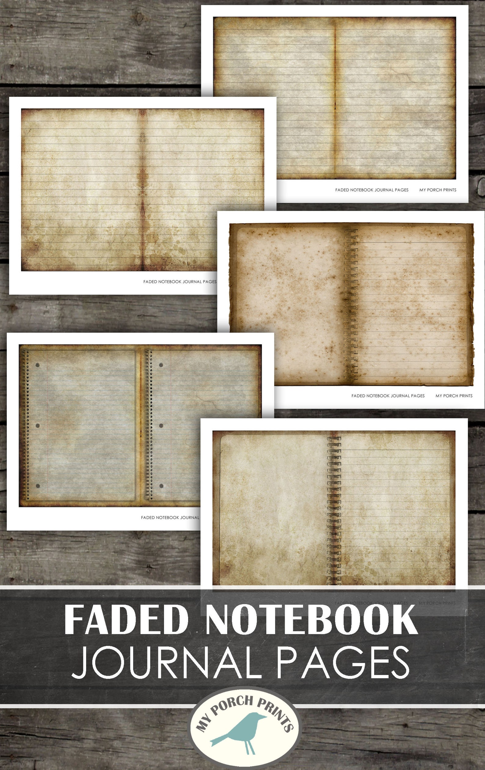 Faded Notebook, Journal Page, Book, Vintage, 5x7, Junk Journal, Grunge ...