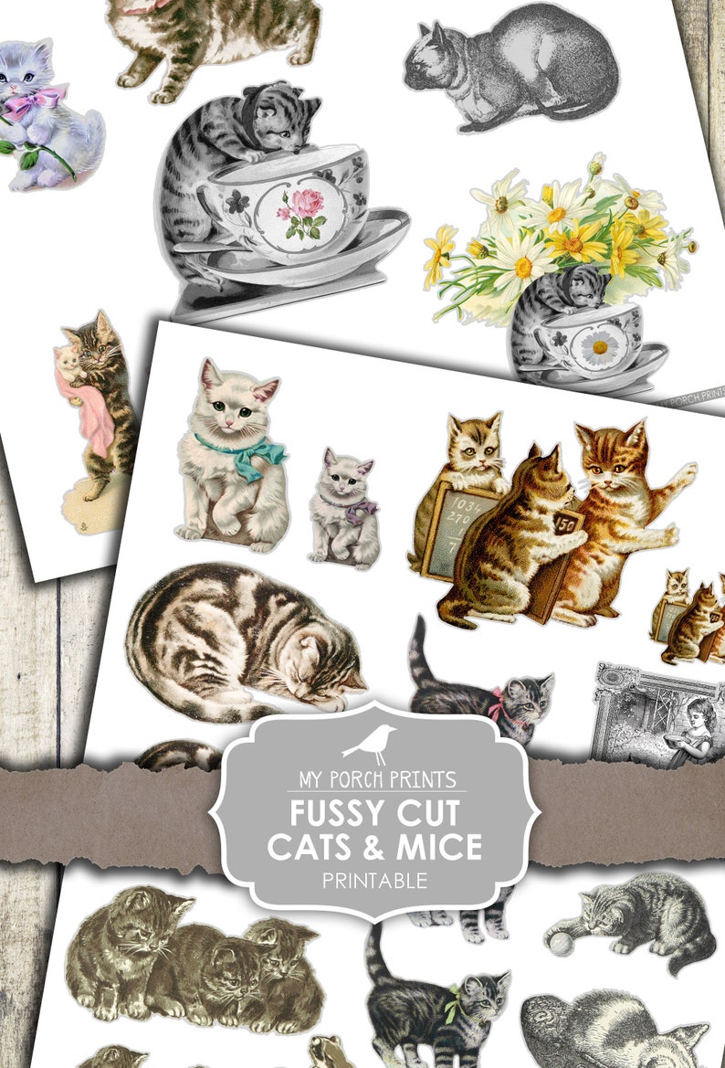 Junk Journal Kit, Fussy Cut, Cats, Mice, Mouse, Kitten, Cat, Kitty ...