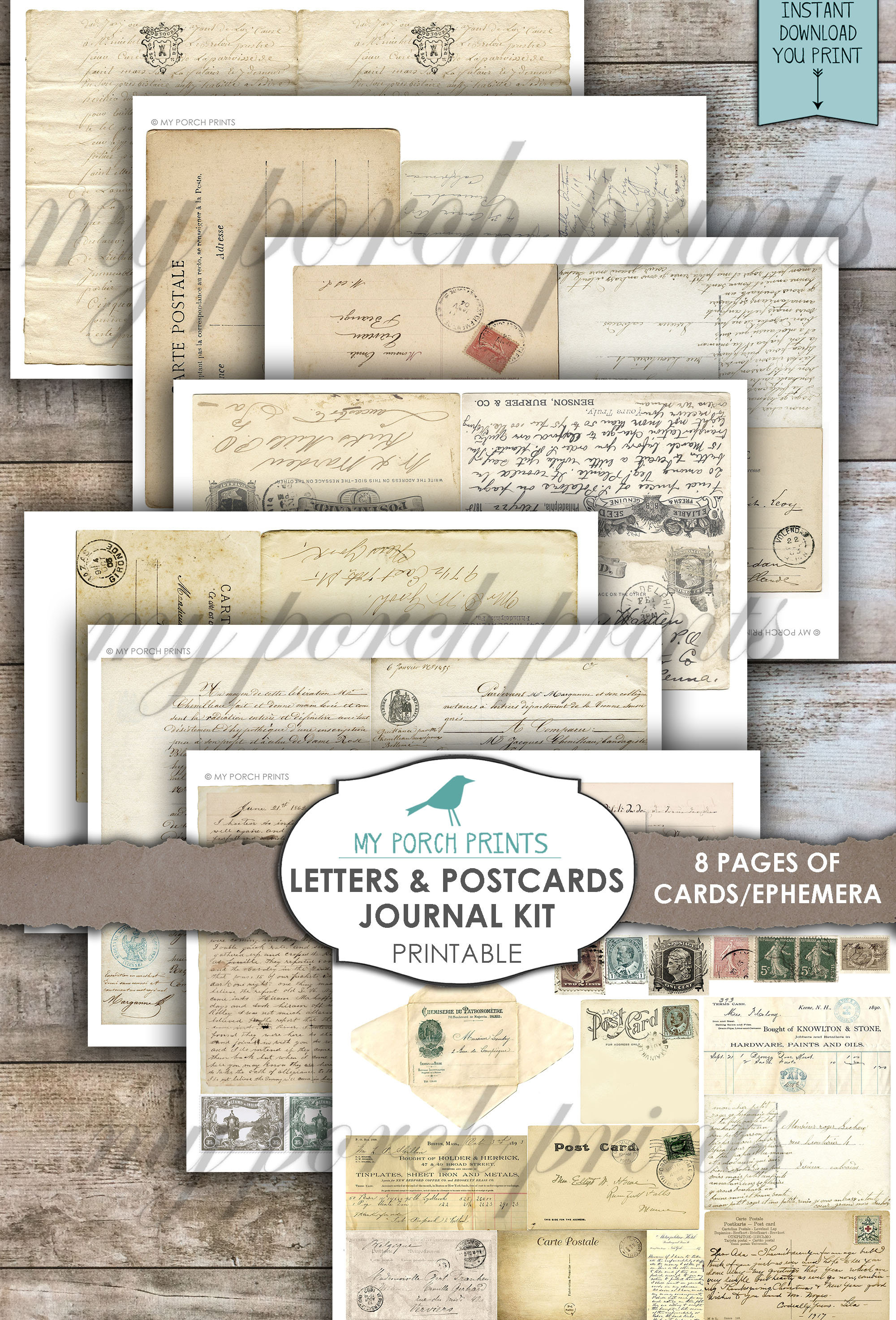 Junk Journal Kit, Letters, Postcards, Printable Paper, Neutral, Mail ...
