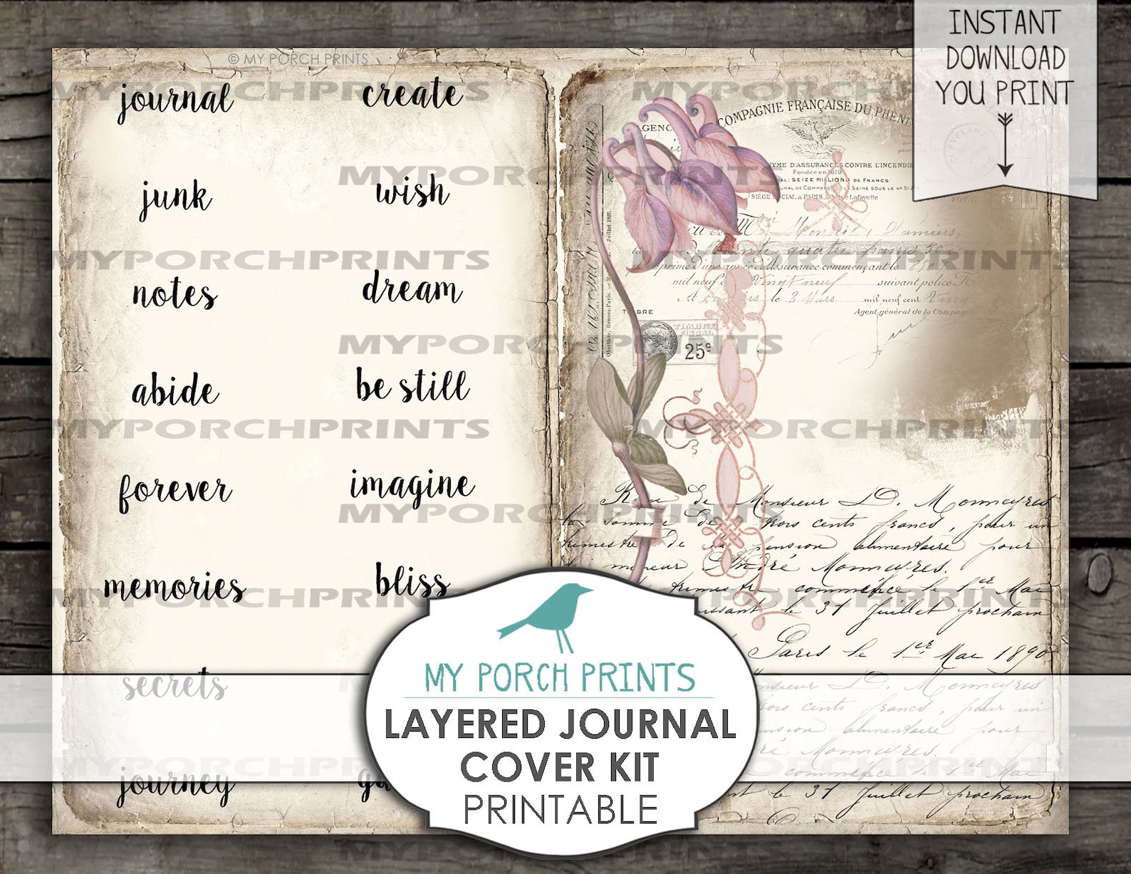 Layered, Journal Cover, Kit, Junk Journal Kit, Printable Ephemera ...
