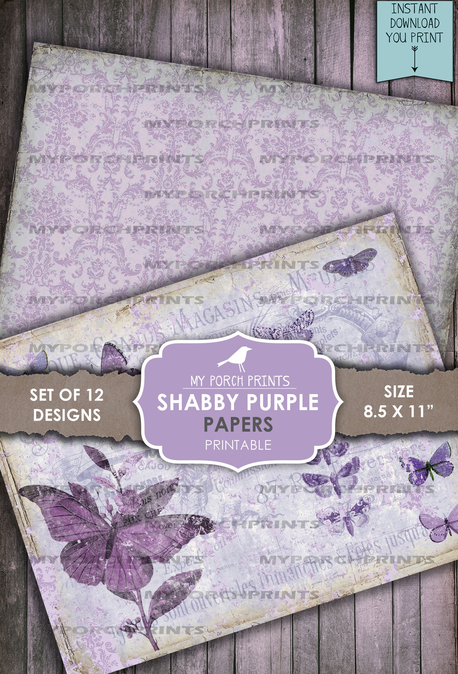 Junk Journal, Shabby, Purple, Papers, Collage Sheets, Printable Paper ...