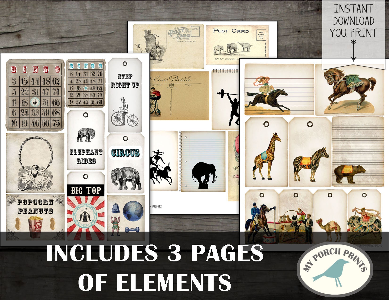 Vintage Circus, Scrap Pack, Junk Journal, Papers, 8.5x11 Inch ...