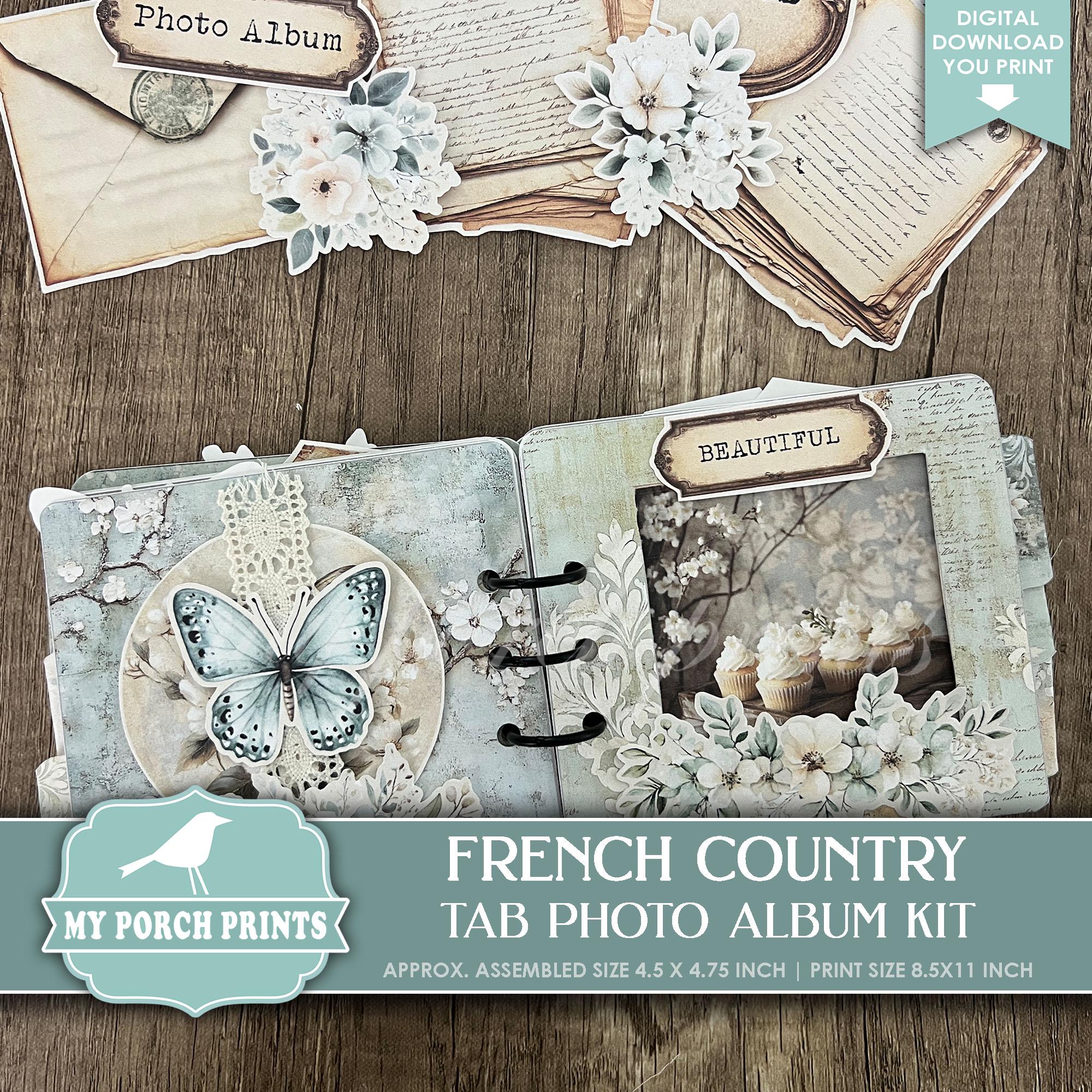 French Country Tab Photo Album, Vintage Blue Cottage Gift Idea Pocket ...