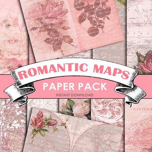 Junk Journal, Maps, Shabby, Pink, Romantic Maps, Printable Paper ...