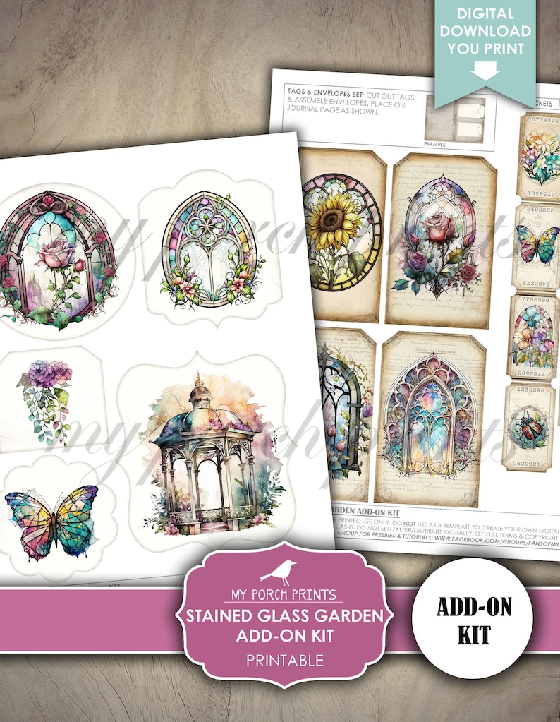 Junk Journal Stained Glass Garden ADD ON Kit Colorful - Etsy