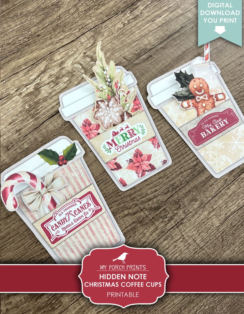 Junk Journal Christmas Hidden Note Coffee Cups Cards - Etsy