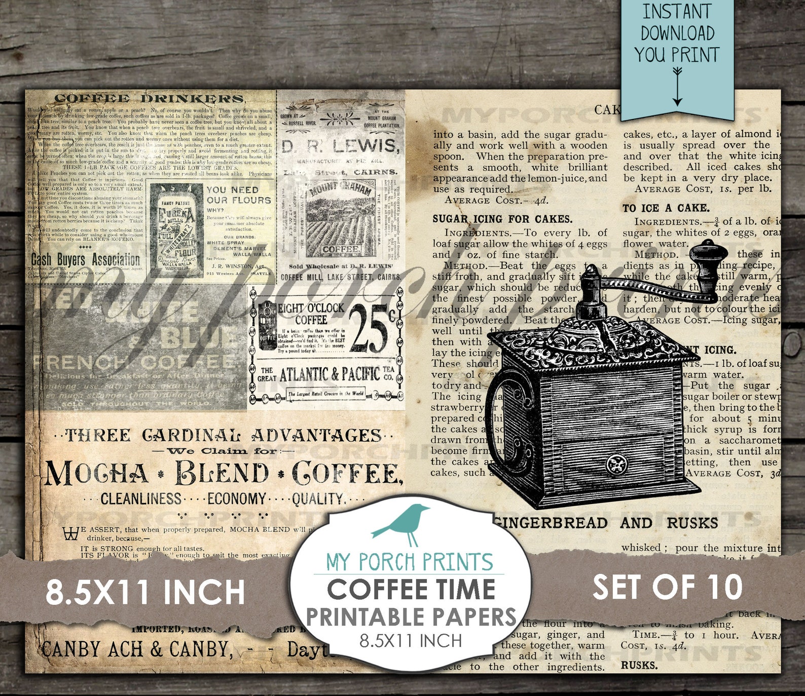 Coffee Time Printable Papers Collage Sheet Journal Page | Etsy