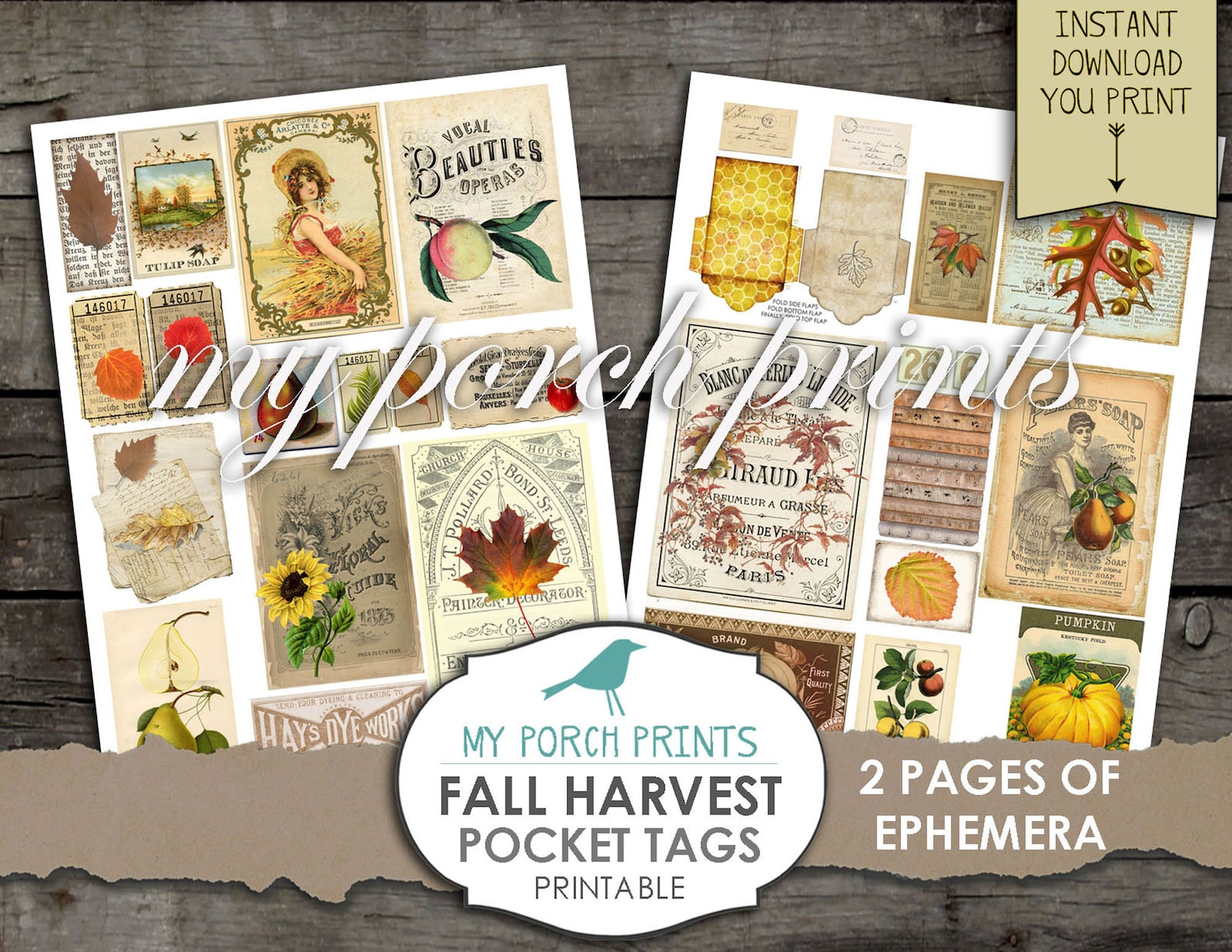 Fall Harvest Pocket Tags, Autumn, Loaded Envelope, Junk Journal Kit ...