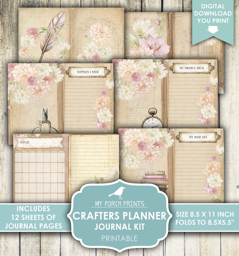 Crafters Planner Junk Journal Kit Calendar Dahlias Boho - Etsy