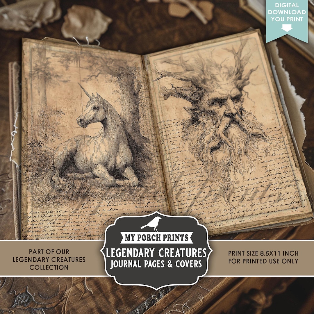 Legendary Creatures Junk Journal PAGES & COVERS, Magic Neutral Dragon ...