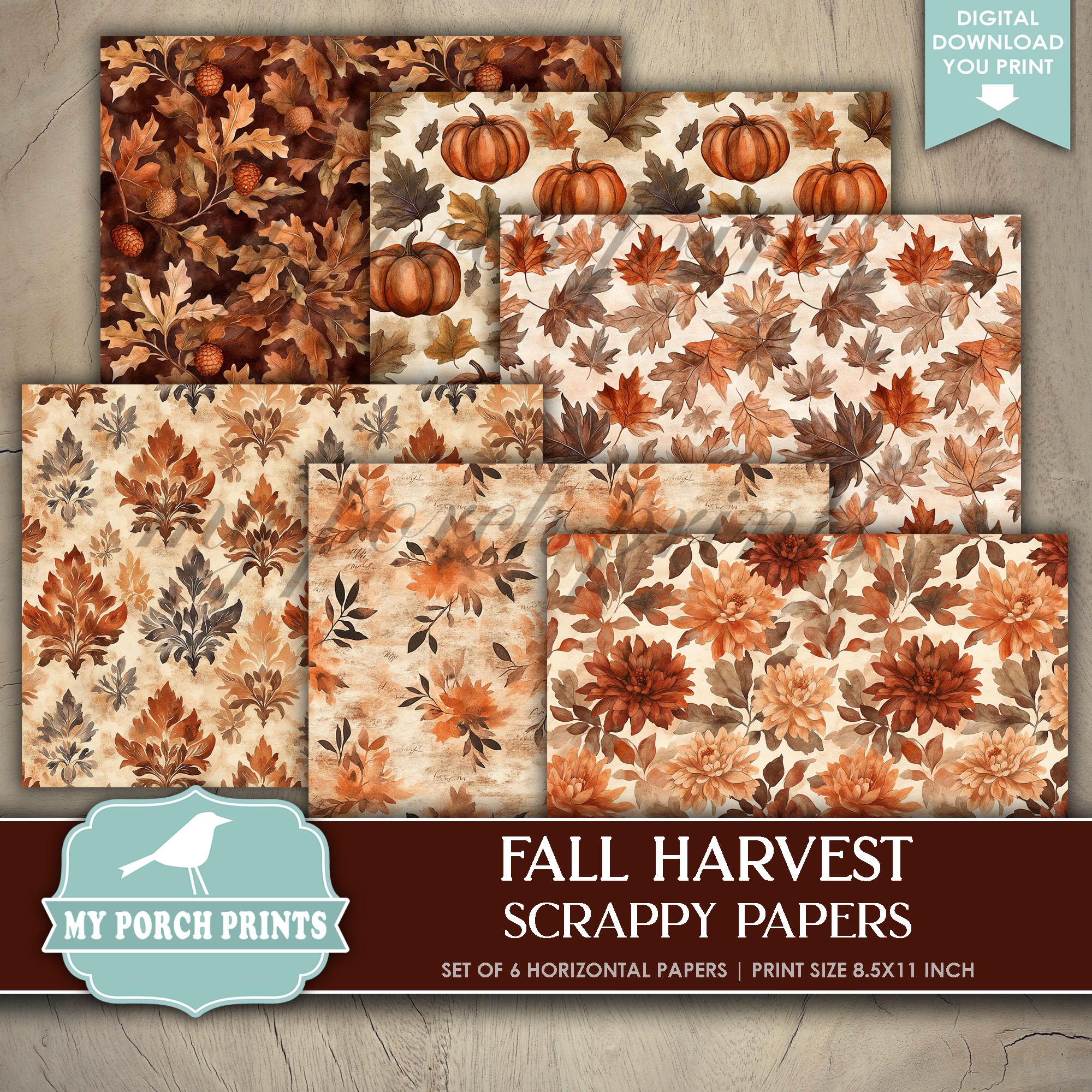 Fall Harvest Scrappy Papers, Junk Journal, Pages, Leaves, Autumn ...