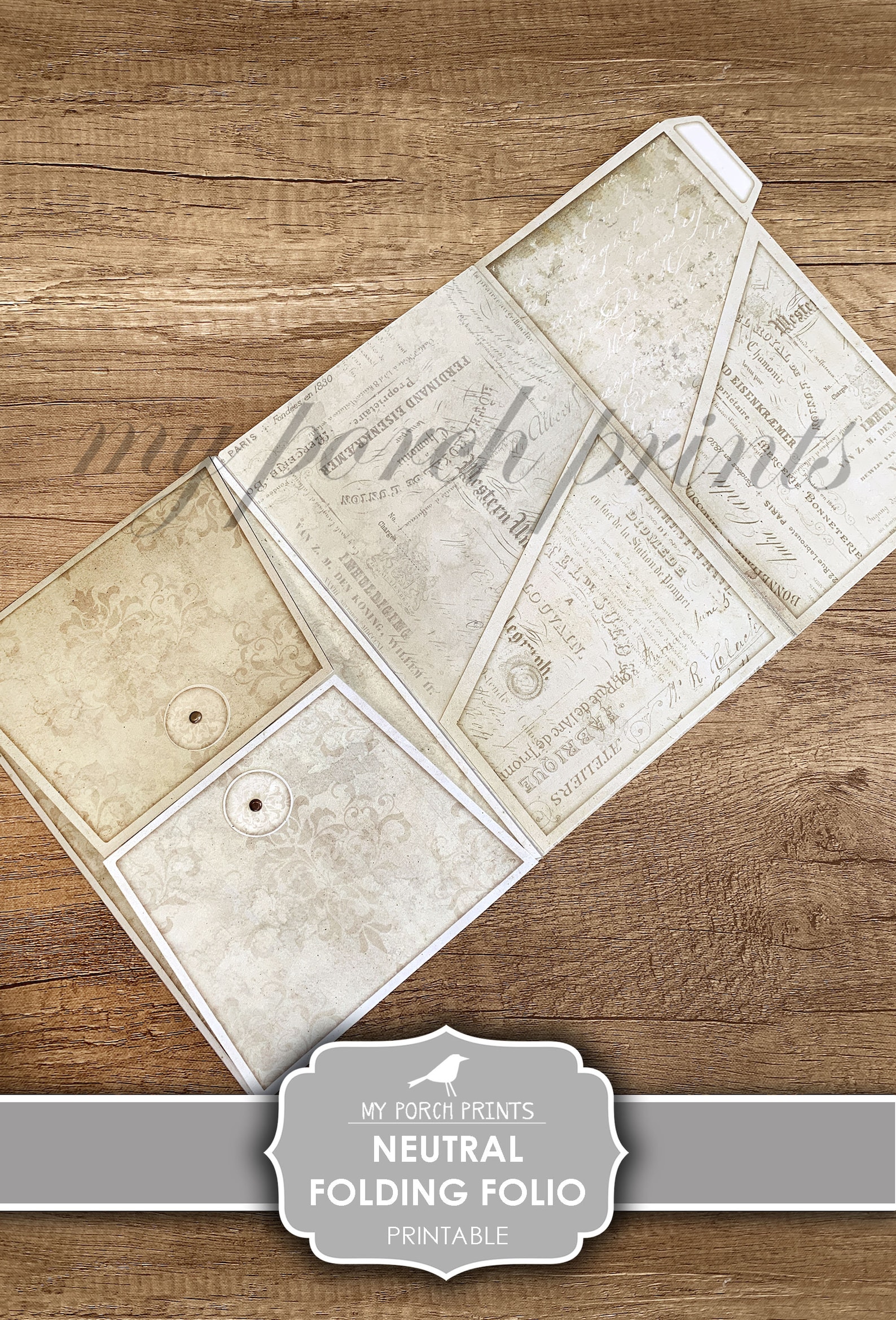 Junk Journal, Neutral Folding Folio, Vintage, Pocket Folder, Craft Kit ...