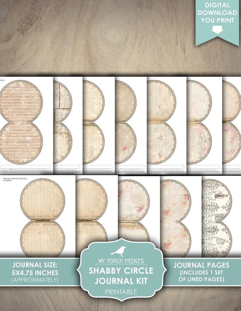Shabby Circle Junk Journal Kit Round Script Circular - Etsy