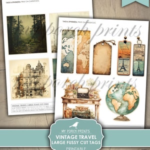 Vintage Travel Large Fussy Cut Tags, Junk Journal, Road Trip, Vacation ...