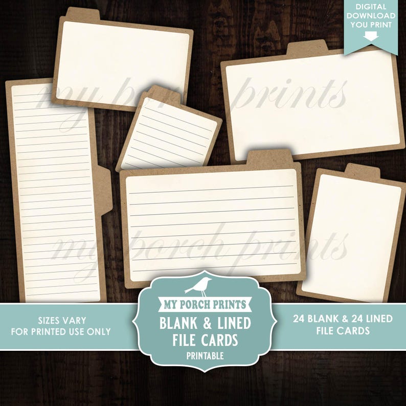 Blank & Lined File Cards, Junk Journal Ephemera Neutral Plain Pockets ...