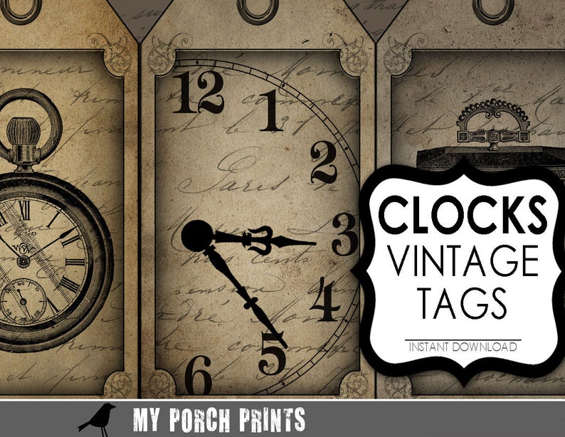 Clock Tags Scrapbook Paper Steampunk Grunge Party Potion - Etsy