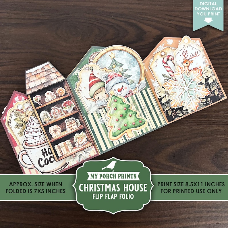 Christmas House Flip Flap Folio, Junk Journal, Holiday, Winter, Gift ...