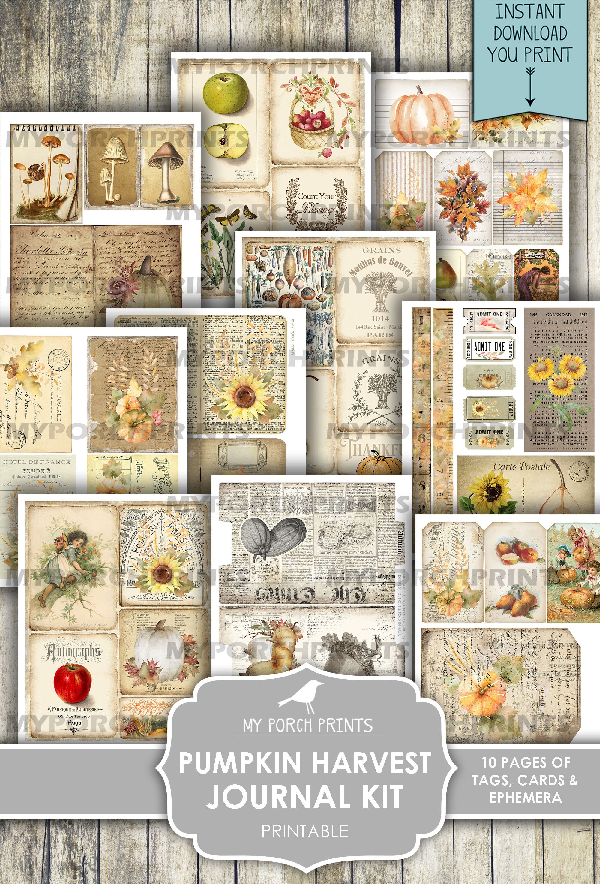 Junk Journal Kit, Pumpkin, Harvest, Fall, Autumn, Sunflower, My Porch ...