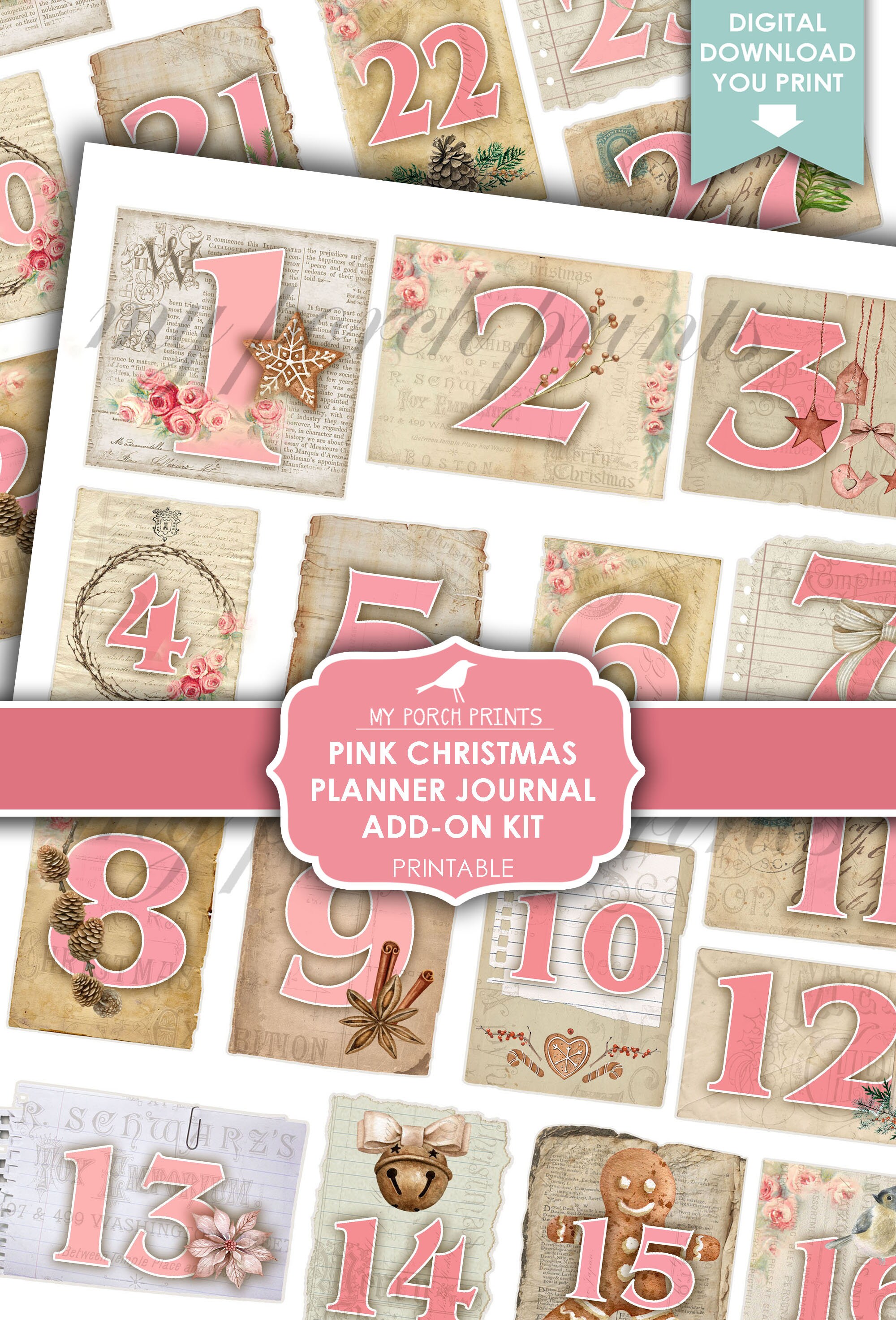 Pink Christmas, Junk Journal, Planner, Add on Kit, December Daily ...