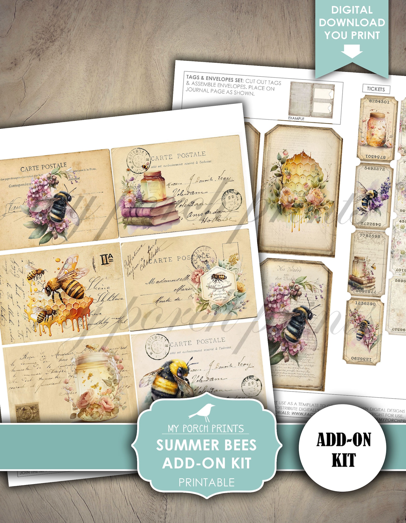 Junk Journal, Summer, Bees, ADD ON, Kit, Bee, Beekeeper, Honey, Apiary ...