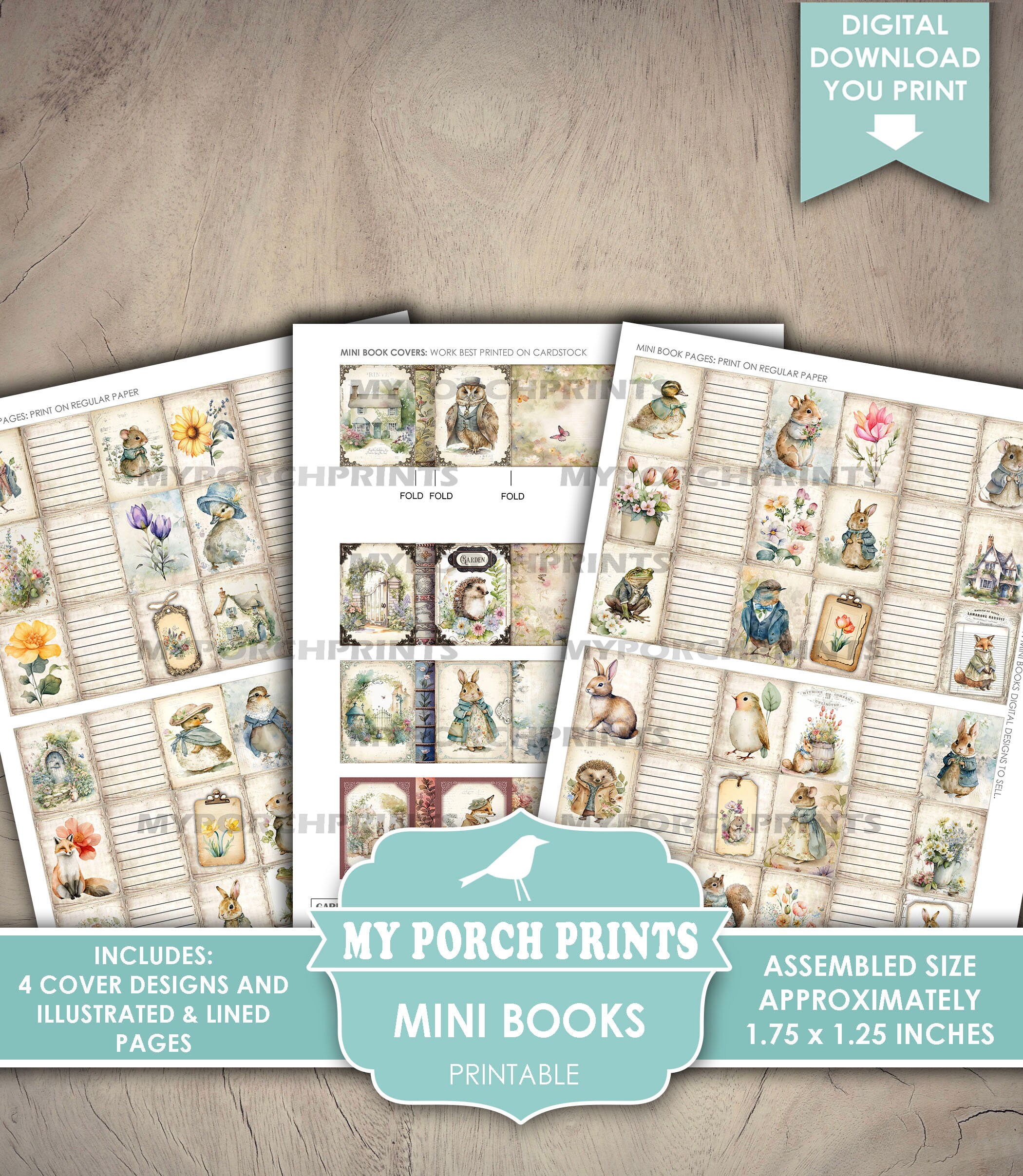 Garden Critters Mini Books, Junk Journal, Miniature, Woodland, Animals ...