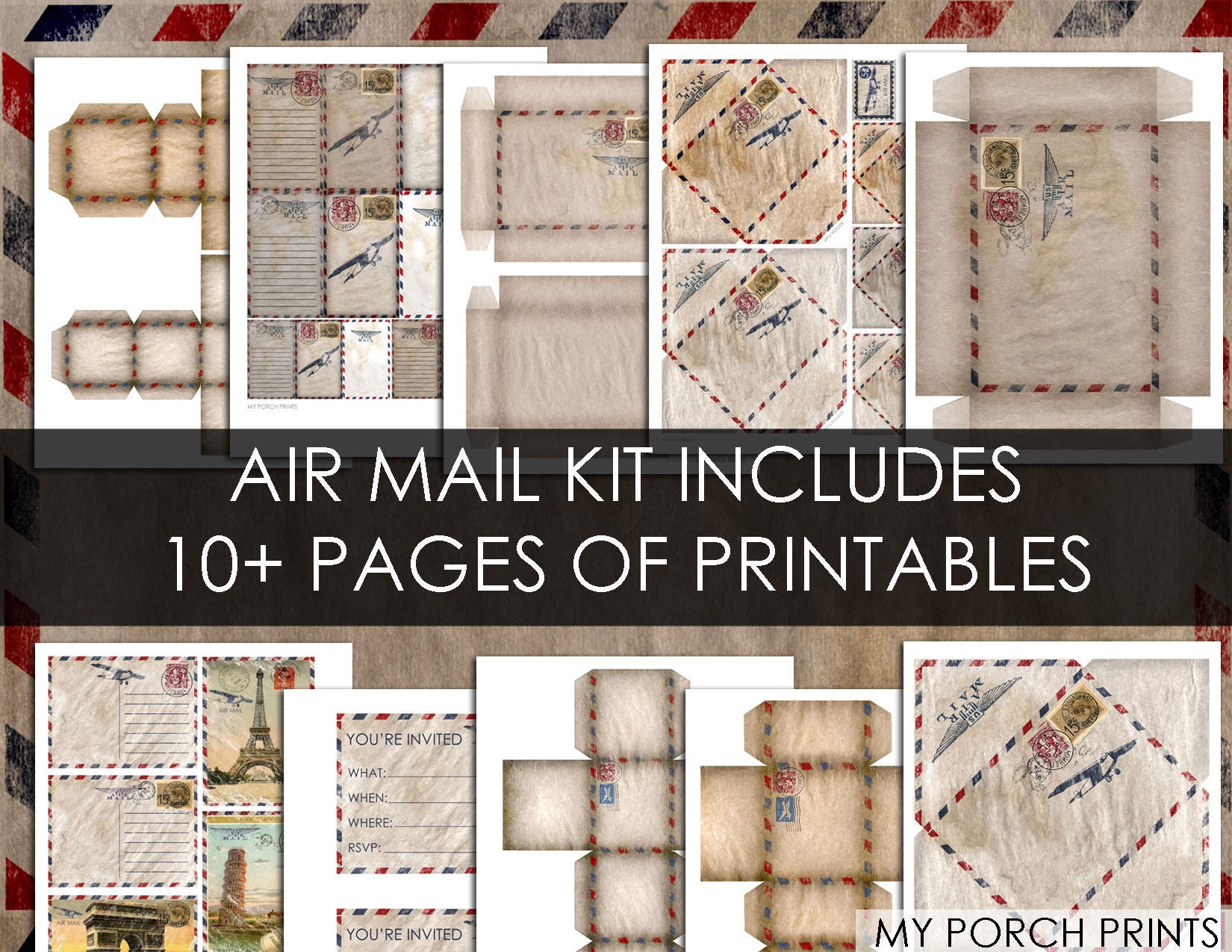Air Mail, Kit, Postcard, Junk Journal, Envelope, Letter, Invitation ...