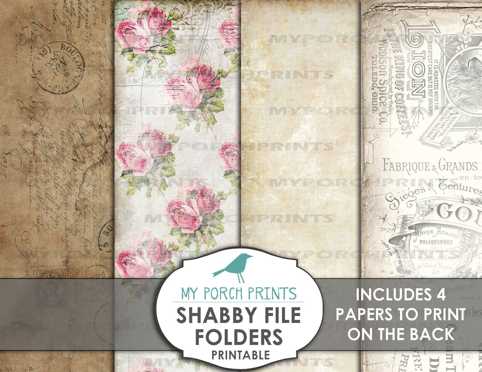 Shabby Mini File Folders, Junk Journal Kit, Printable, Ephemera Roses ...