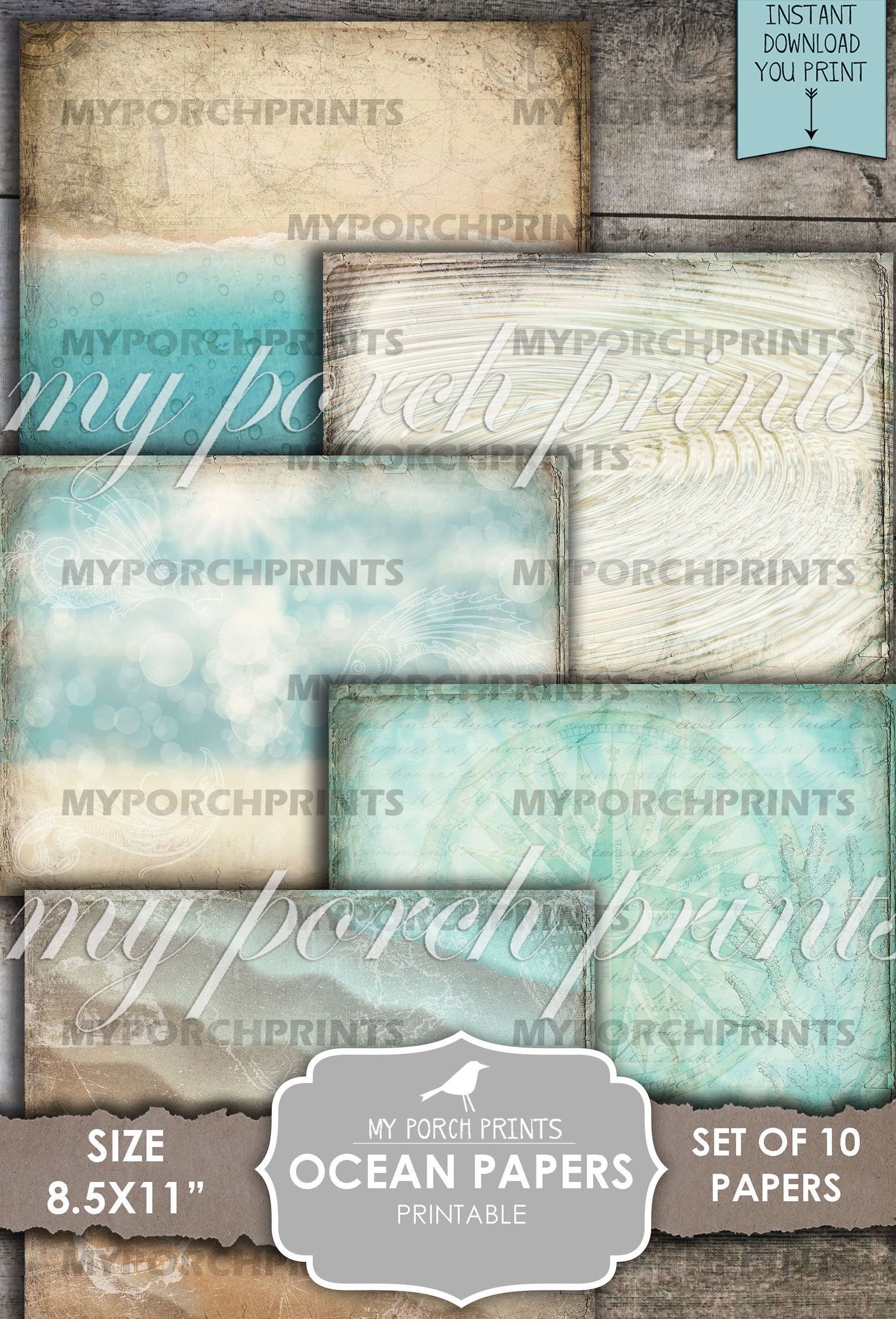 Junk Journal, Ocean Papers, Printable, Mermaid, Sea, Ocean, Paper ...