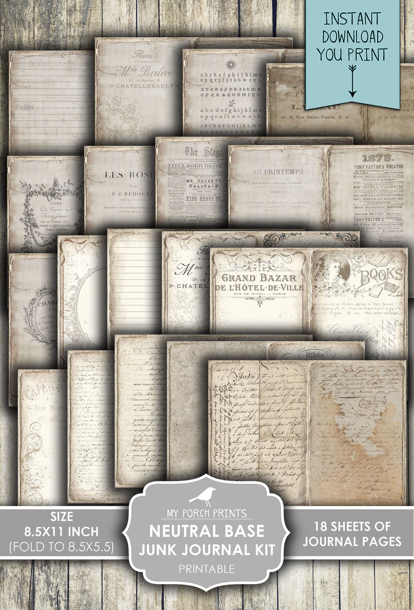 Junk Journal Kit Neutral Base Vintage Shabby Beige - Etsy