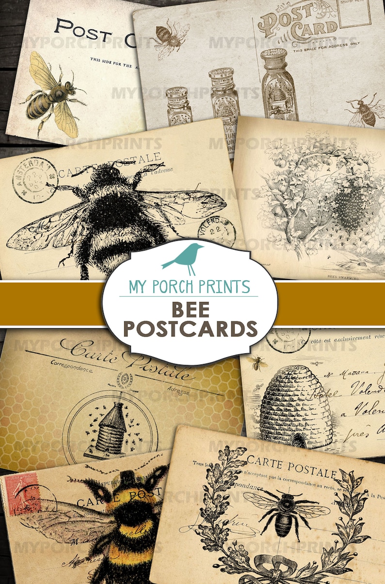 Bee Postcards, Printable Ephemera, Junk Journal Ephemera, Beekeeper ...