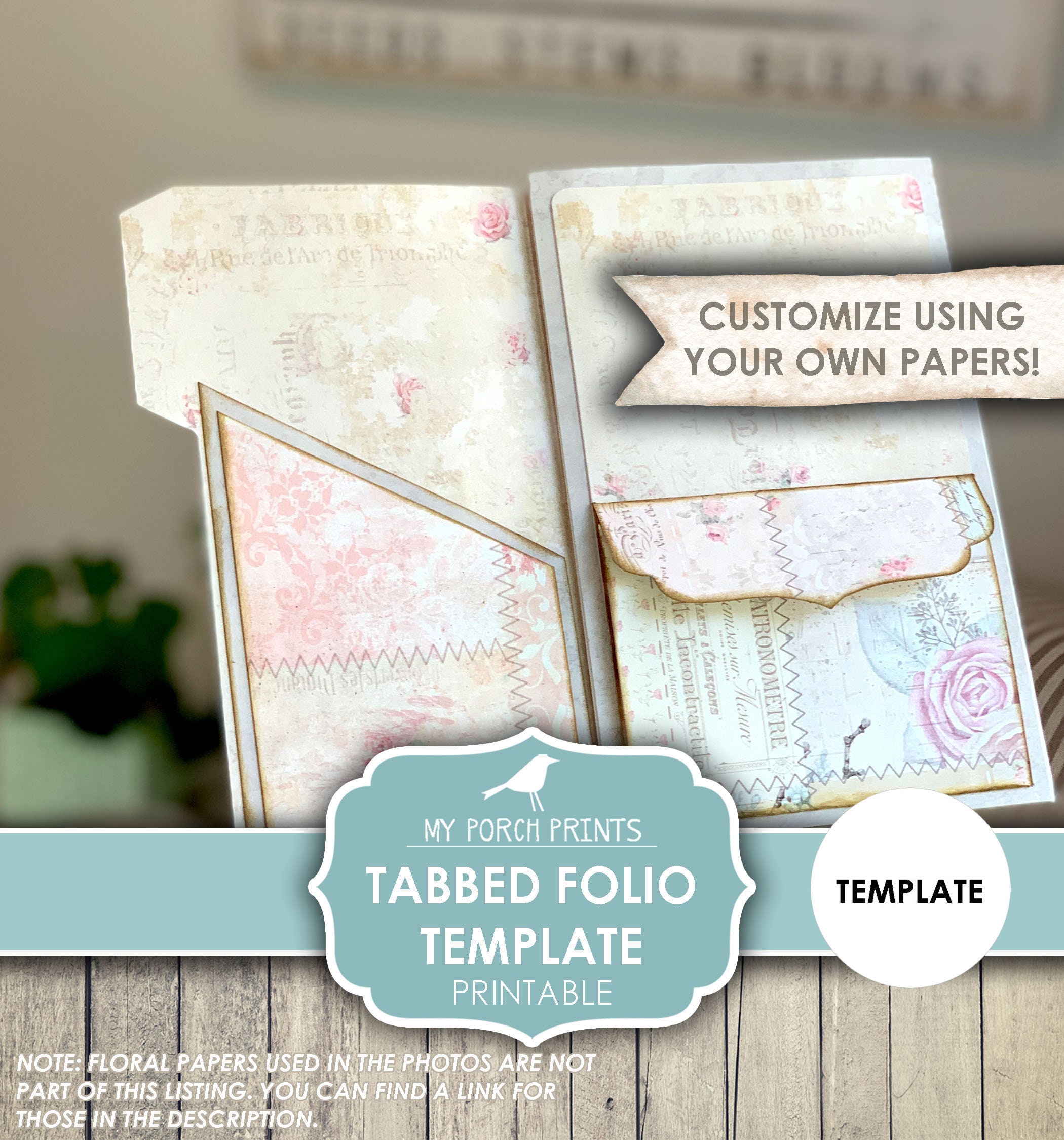 Tabbed Folio Template, Junk Journal, Vintage, Pocket, Folder, Craft Kit ...