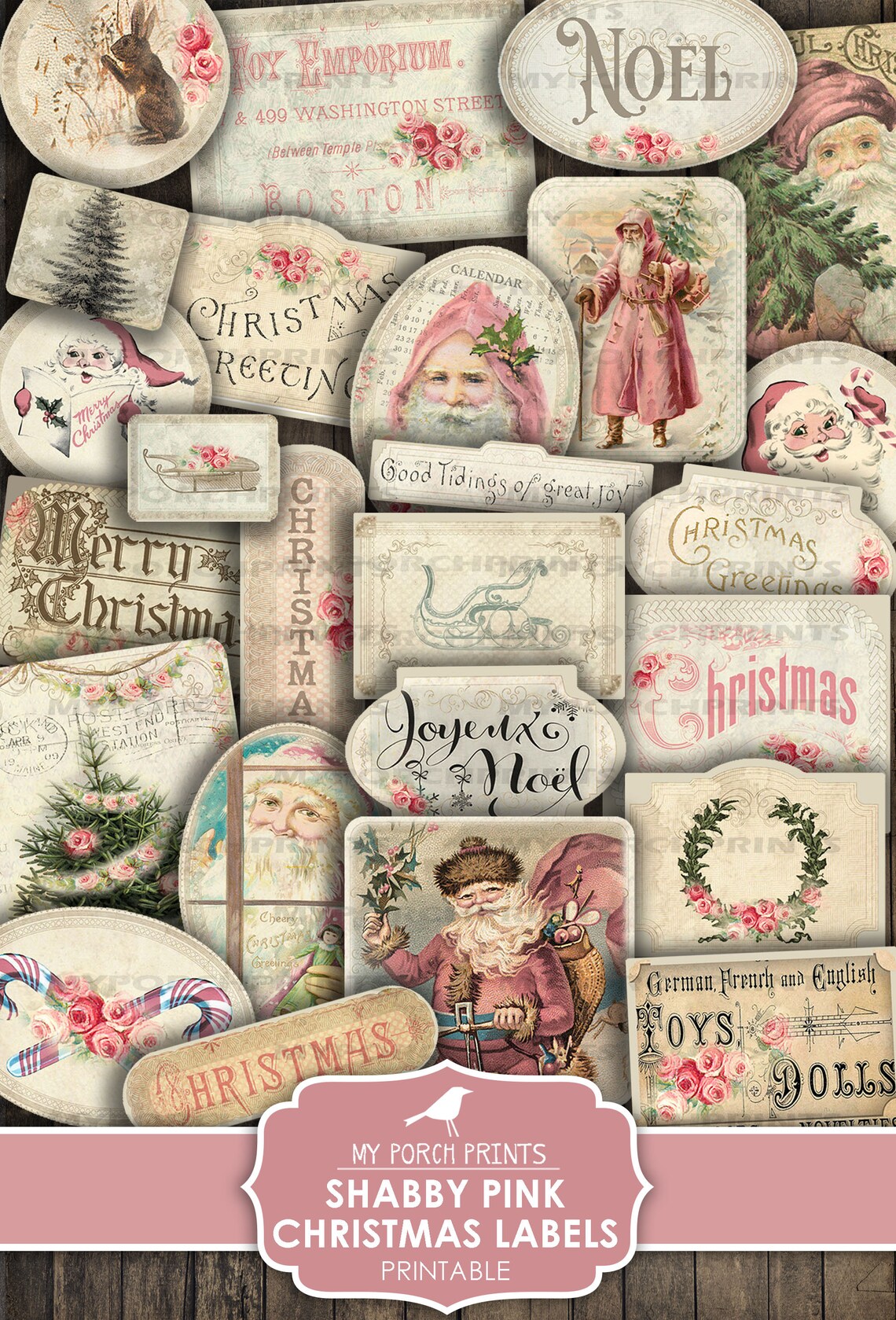 Junk Journal, Shabby Pink, Christmas, Labels, Santa, Tags ...