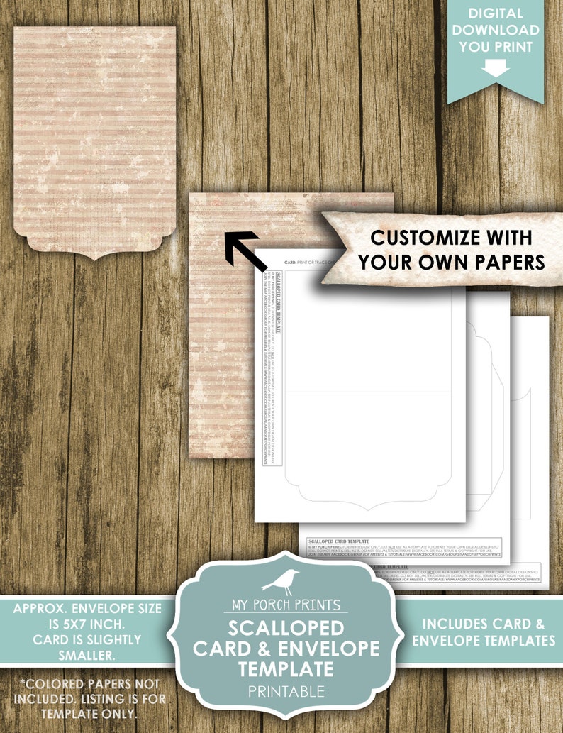 Scalloped Greeting Card Kit, Envelopes, Template, Junk Journal, Ink ...
