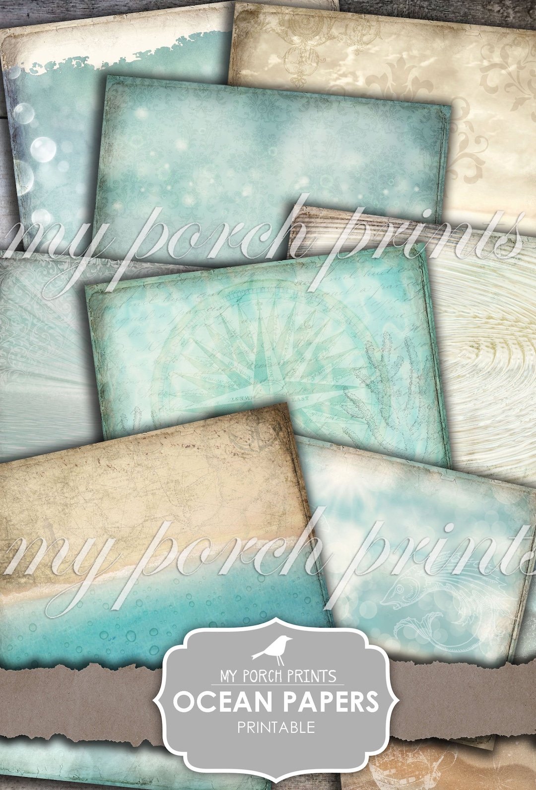 Junk Journal, Ocean Papers, Printable, Mermaid, Sea, Ocean, Paper ...