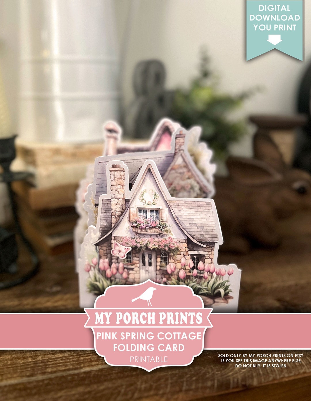 Pink Spring Cottage Folding Card, Junk Journal, Insert, Kit, 3D, Craft ...