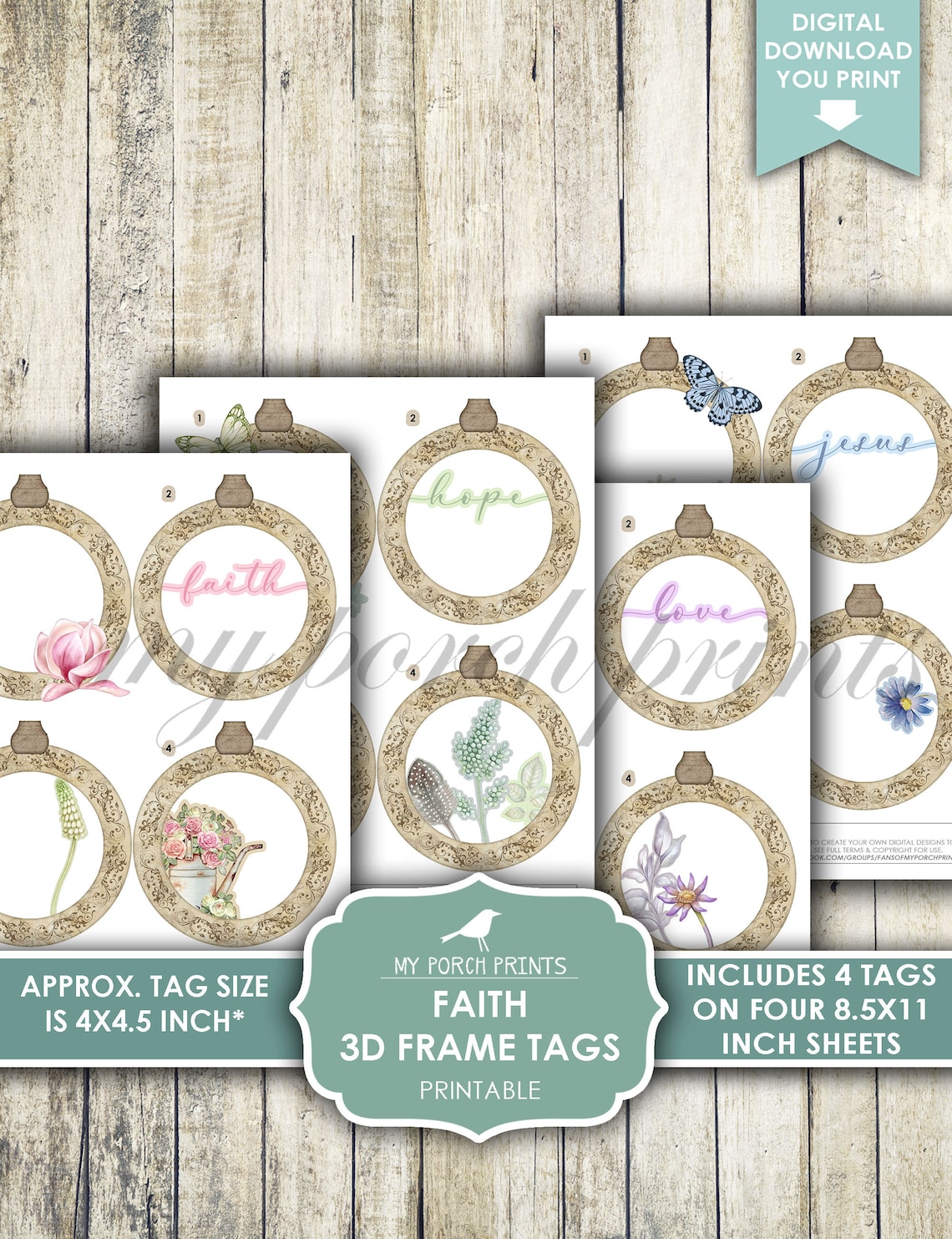 Junk Journal, Faith, Hope, Love, Scripture, 3D Frame Tag, Christian ...